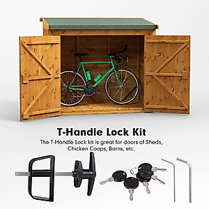 Shed Door Latch T-Handle Lock Kit with 5 Keys,BTEOBFY 5-1/2" Stem Storage Barn Shed Door Hardware Lock Set for Playhouses, Chicken Coops,Camper (Black)