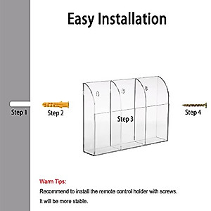 Hipiwe Wall Mount Remote Control Holder Clear Acrylic Media Organizer Storage Box Coffee Table and Nightstand Convenient Remote Control Caddy (Three Compartments)