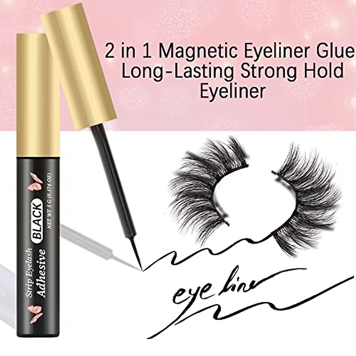 Magnetic Eyeliner 3PCS Smudge Resistant Magnetic liner,Works with All Magnetic Eyelashes,No iron powder and Natural Look,Easy to apply and No Glue needed (3PCS, Gold+Black)