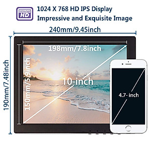 TPEKKA 10 Inch Security CCTV Monitor HD IPS 1024 x 768 Portable Mini TFT LCD Monitor BNC HDMI VGA AV Input for Computer PC FPV Screen DVR CCTV Cam Home Office Surveillance Raspberry Pi Gaming Display