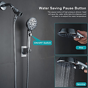 GwernKB Handheld Shower Head with On Off Switch 8-Mode High Pressure Showerhead with 79 Inches Extra-long Stainless Steel Hose and Bracket PLUS Extra Low-Reach Adhesive Wall Mount for Kids,Silver