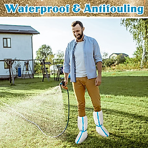 20 Pieces/ 10 Pairs Disposable Boot and Shoe Covers Plastic Long Boot Covers Waterproof Rain Shoe Covers for Men and Women, White