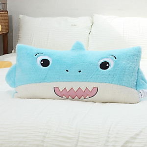 Stuffed Animal Lumbar Pillow, Super Soft Plush Cuddle Throw Pillow for Kids, Cute Shark Shaped Pillow, 12 x 24 Inches, Baby Blue