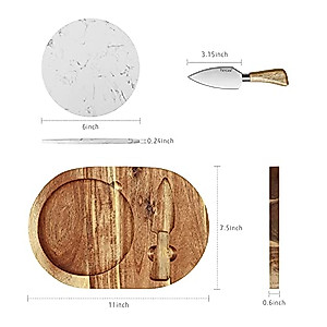 hecef Oval Wooden Cheese Board Set, Acacia Wood Cheese Serving Board with White Marble, Cheese Knife Charcuterie Platter Cheese Serving Tray for Cheese Cake Appetizers, Housewarming Gift, Mothers Day