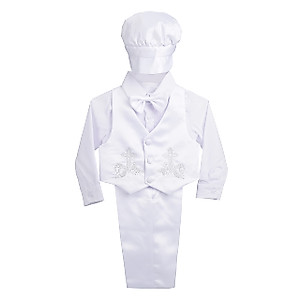 Dressy Daisy Baby Boy Satin Baptism Clothes Christening Outfit with Bonnet 5 Pieces Set Formal White Suit Size 6-9 Months Style A