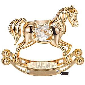 Matashi 24K Gold Plated Crystal Studded Rocking Horse Ornament Home Office Desk Decor Tabletop Decorative Showpeice Gift for Christmas Valentine's Day Mother's Day Birthday Gift for Mom Dad Girlfriend