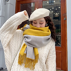 Scarf Cashmere Double-Sided Wrap Shawl Stole for Women Winter Large Men Solid Lambswool Scarf with Gift Bag Christmas Gifts (Yellow light gray)
