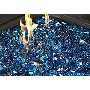 Li Decor 10 Pound Fire Glass Diamonds 1 Inch Fire Pit Glass Fire Glass Rocks for Gas Fireplace Margarita Azure Luster Blue