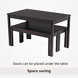 Alohappy 3 Piece PineWood Dining Set for 4，45" Dining Room Table Set with 2 Benches for Home Kitchen Dining Room Furniture,Bench Style & Space-saving (Espresso)