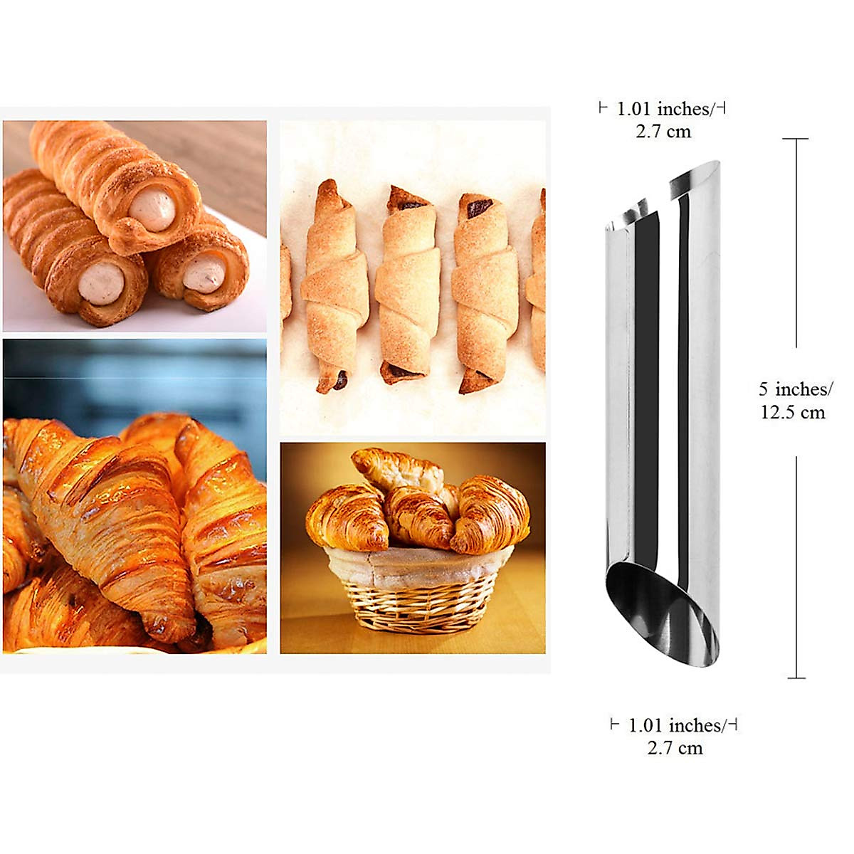 Set of 16 Stainless Steel Cannoli Tubes and Pastry Cream Horn Molds,Large Size DIY Baking Kit Cone Tubular Shaped Mold Tool for Croissant Waffle Cream Roll (A+B)