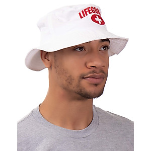 Ann Arbor T-shirt Co. Lifeguard Bucket Hat | Professional Guard Red Sun Cap Men Women Costume Uniform - White