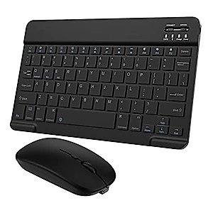 Ultra-Slim Small Bluetooth Keyboard and Mouse Combo Portable Rechargeable Cordless Wireless Keyboard for Android Tablet Cell Phone Samsung Smartphone iPhone iPad Mini Pro Air Windows Surface (Black)
