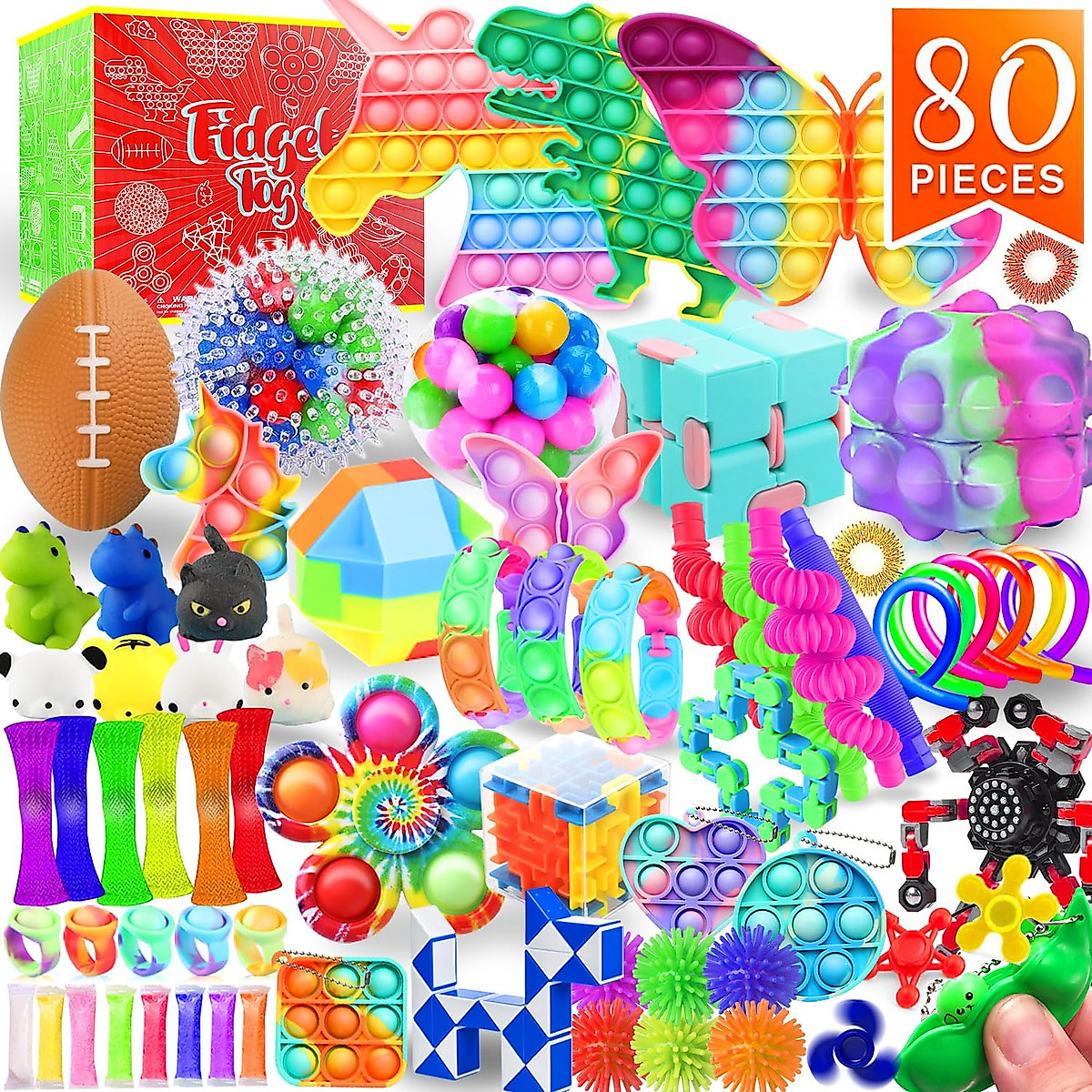 Fidget Toys Set, 80 Pack Sensory Toys Party Favors Kids Autism Autistic Children, Classroom Treasure Box Chest Prizes Pinata Stuffer Gifts Small Mini Bulk Toy Carnival ADHD