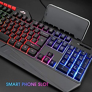 Rii RK202 RGB Gaming Keyboard Multiple Color Rainbow LED Backlit USB Wired Gaming Keyboard,104 Keys Silent Keyboard with Wrist Rest for Windows & Mac PC Gamers (Black)