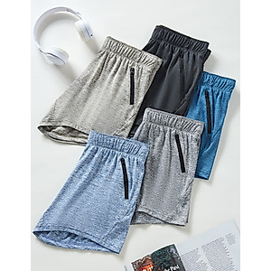 5 Pack: Womens Workout Gym Shorts Casual Lounge Set, Ladies Active Athletic Apparel with Zipper Pockets (Set 2, Large)