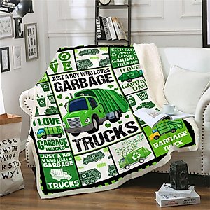 Just A Boy Who Loves Garbage Trucks Blanket, I Love Garbage Trucks Gifts Blanket for Boys Kids, Soft Cozy Warm Lightweight Throw Blanket for Living Room Couch Bed Sofa 60”x50”