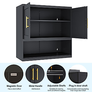 erosoei Metal Bathroom Cabinet Wall Mounted，Hanging Cabinet with 2Door and Adjustable Shelves，Over The Toilet Storage Medicine Cabinets for Bathroom，Laundry Room，Kitchen