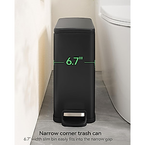 Nunsino Small Bathroom Trash Can with 15 Garbage Bags,2.6 Gallon Stainless Steel Garbage Can with Lid Soft Close,Small Trash Bin for Bathroom,Kitchen,Home Office,Black