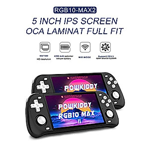Powkiddy RGB10 MAX 2 Handheld Game Console, 5-Inch IPS Screen, 30000+ Retro Games, 4200mAh Battery, RK3326 Chip, Two-Player Online Games