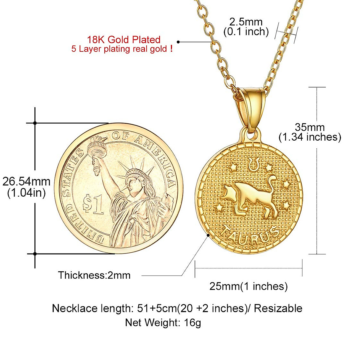 GOLDCHIC JEWELRY Women's Taurus Necklaces, 12 Constellation Gold Tau Pendant Necklace Star Sign Jewellery Gifts