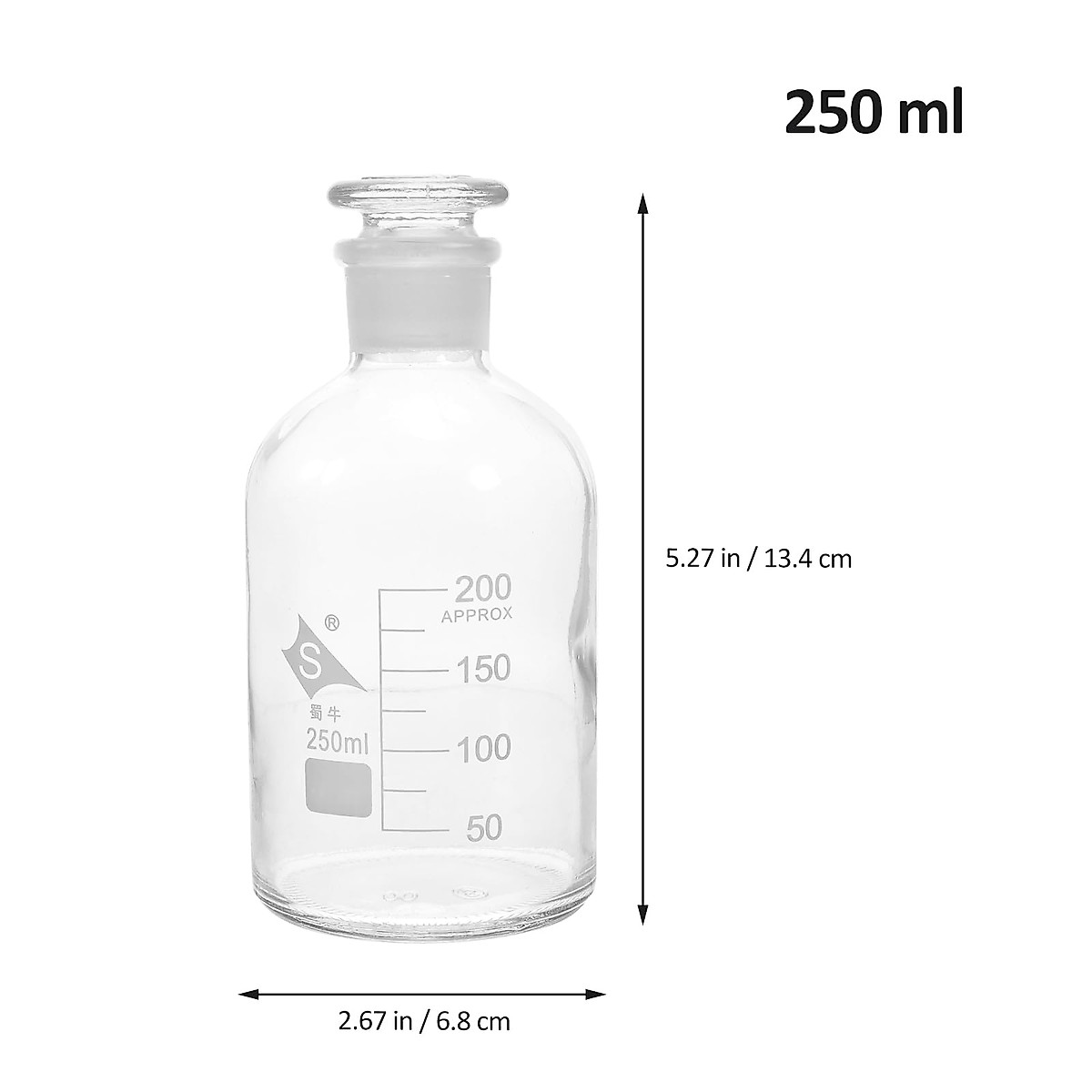 iplusmile Labs Reagent Bottle, 250 mL Soda Glass, Wide Neck with Stopper, Chemistry Sample Glass Bottle with Glass Stopper for Reagent