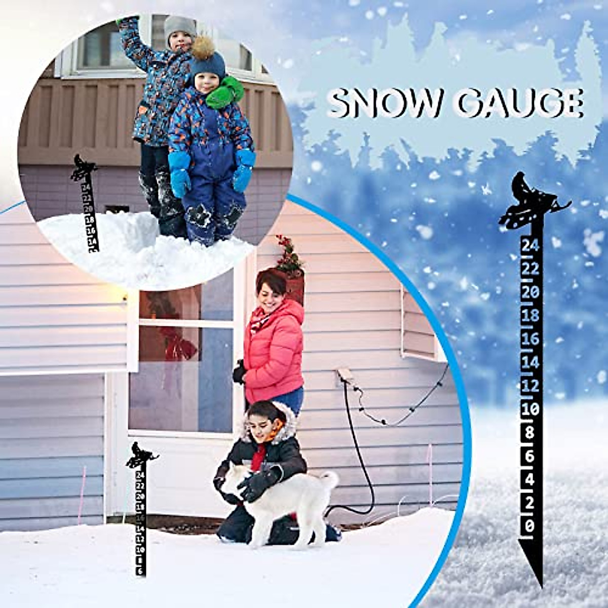 Gift 24cm Snowflake Snow Measuring Instrument Snowmobile Snow Measuring Instrument Metal Snow Measuring Ruler Outdoor Garden Ornament Zip Level Pro2000 (Black, One Size)