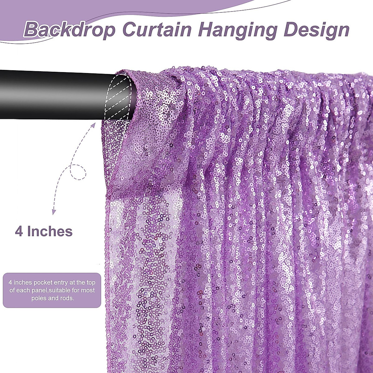 SoarDream Wedding Sequin Backdrop Lavender 2 Pieces 2ftx8ft Glitter Curtain Backdrop Arch Fabric Drapes for Baby Shower Birthday Party Decoration