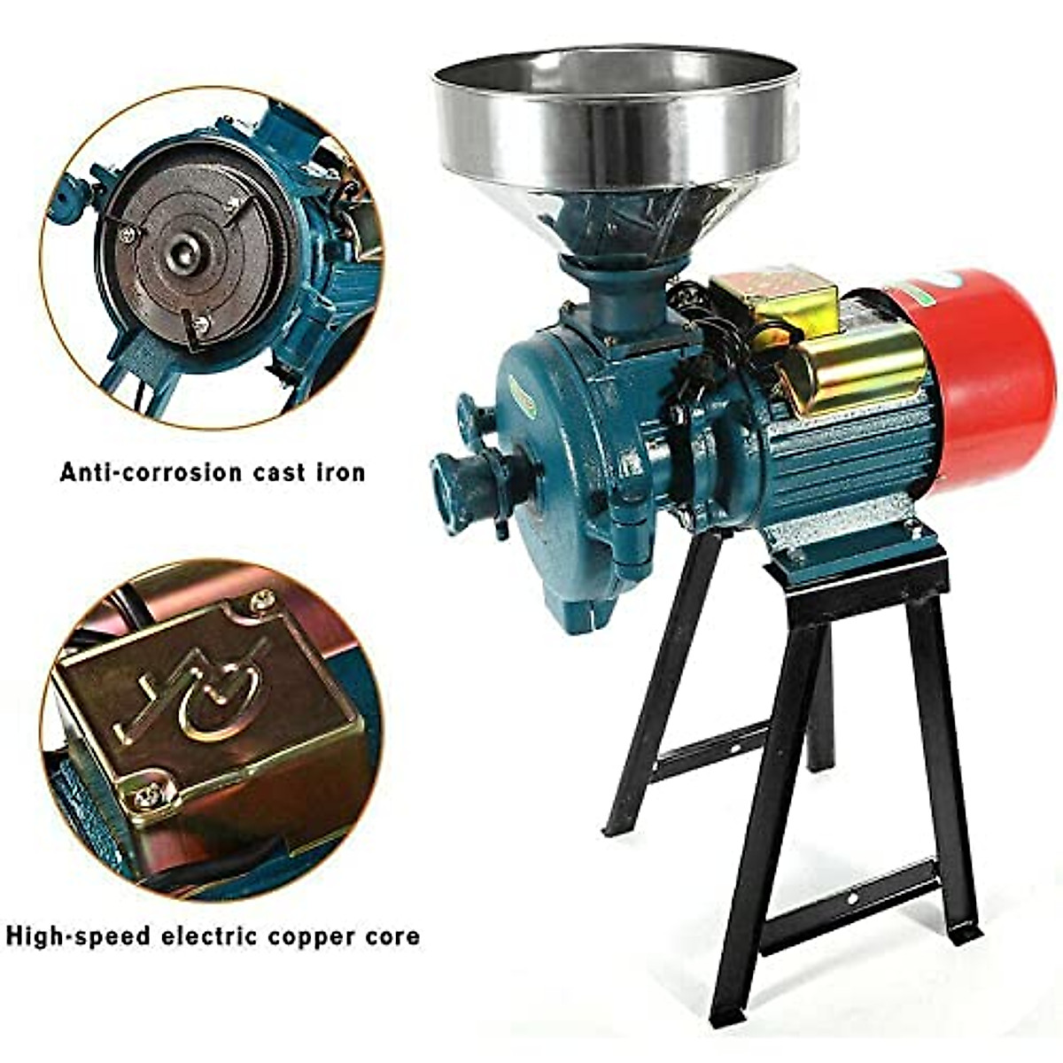 PRIJESSE Electric Grain Grinder Mill, 110V Wet Dry Corn Grinder, Commercial Heavy Duty Feed Mill Dry Cereals Wheat Grinder, with Funnel