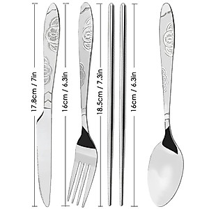 3 Pack Camping Silverware Set, CKANDAY 12 Pcs Knife Fork Spoon Chopsticks Stainless Steel with Carrying Case Rustproof Tableware Flatware for Traveling Picnic Working Hiking-Black/Blue/Light Blue