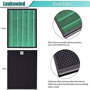 Laukowind for Coway Airmega 400 400s Max2 True Filter Replacement Set Compatible with Smart Technology App-Enabled Alexa Green and Active Carbon AP-2015-FP Part to 3111737 Filters (2 Pack)