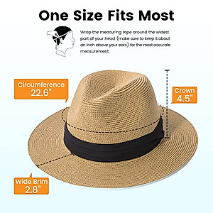 Sun Hat Womens Panama Hat Men Straw Hat Womens Wide Brim Hat Sun Protection Packable Roll up Fedora Beach Foldable Sun Hat with Chin Strap, Brown