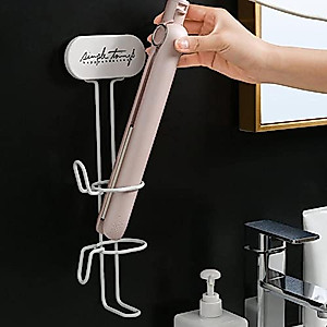 yotijay Farmhouse Metal Wire Bathroom Wall Mount Curling Iron Holder Hair Styling Tool Organizer Storage Basket Iron, Curling, White