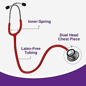 HCS Stethoscope - Premium Stainless Steel - Medical Grade, Clinical Use - 360° Dual Head Chest Piece - Doctors, Nurses, Students, EMT, and Veterinary - Nursing School Essentials - Red Stethoscope