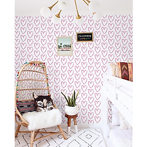 Timeet Pink Wallpaper Peel and Stick Wallpaper Modern Heart Wallpaper Contact Paper 17.7"x78.7" Self Adhesive Removable Wallpaper for Bedroom Kids Room Wall Decor