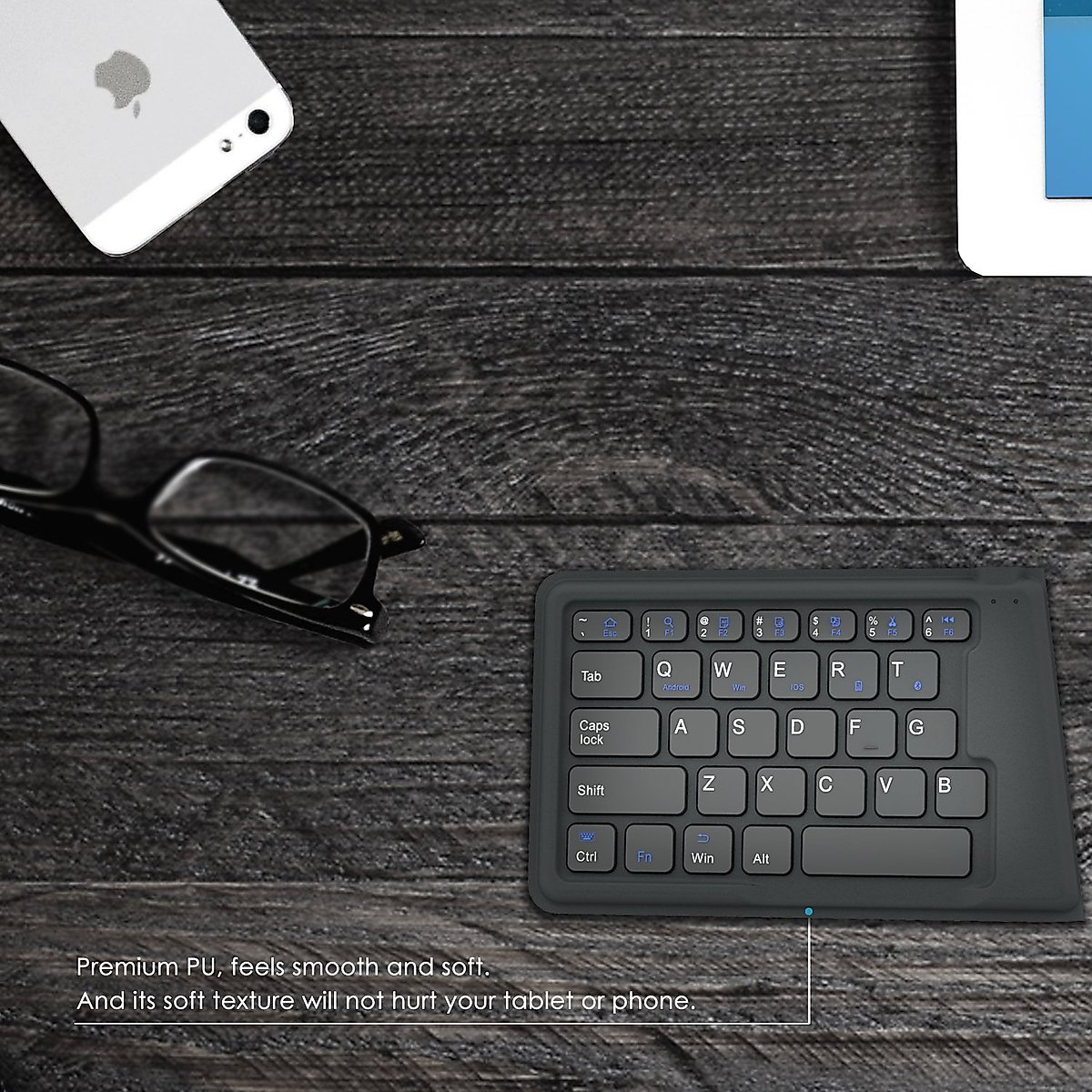MoKo Foldable Bluetooth Keyboard, Ultra-Slim Portable Wireless Keyboard Rechargable Fit iPad iPhone, Folding Bluetooth Keyboard Compatible with iOS Android Windows Tablet Smartphone Laptop, Gray