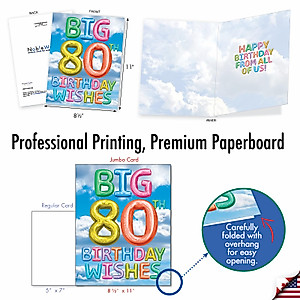 The Best Card Company - 80th Birthday Card w/Envelope (8.5 x 11 Inch) 80 Years Old, Big Stationery Bday Greeting from All of Us (Not Actual Balloons, 3D or Raised) - Inflated Messages J5651FMBG-US
