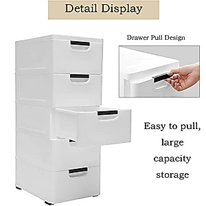 LYNICESHOP Plastic Drawers Dresser Storage Cabinet 5 Drawer Units Vertical Clothes Storage Tower Dresser Small Closet Organizer Shelf Organizer Unit for Clothes Toys Bedroom Playroom (White)