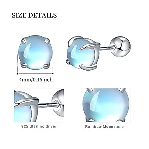 Moonstone Earrings for Women 925 Sterling Silver Moonstone Stud Earrings Round Moonstone Earrings Jewelry Gifts for Women