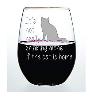The Cat is Home stemless wine glass, 17 oz.