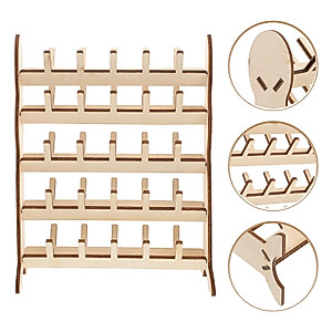 EXCEART Spools Wooden Thread Rack Thread Holder Organizer Wall-Mounted with Hanging Hooks for Embroidery Quilting and Sewing Threads