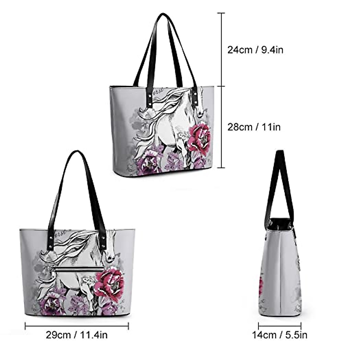 Womens Handbag Horse Flower Leather Tote Bag Top Handle Satchel Bags For Lady