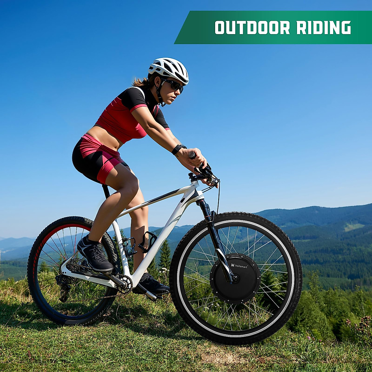 Voilamart Electric Bicycle Wheel Kit 26" Front/Rear Wheel 48V 1000W E-Bike Conversion Kit, Cycling Hub Motor with Intelligent Controller and PAS System for Road Bike(Without Battery) (Front Wheel)