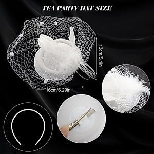 Heliltd 5Pcs Lace Fascinators for Women Tea Party Fascinator Hat for Women White Veil Feathers Hats Gloves Pearl Jewerly Set