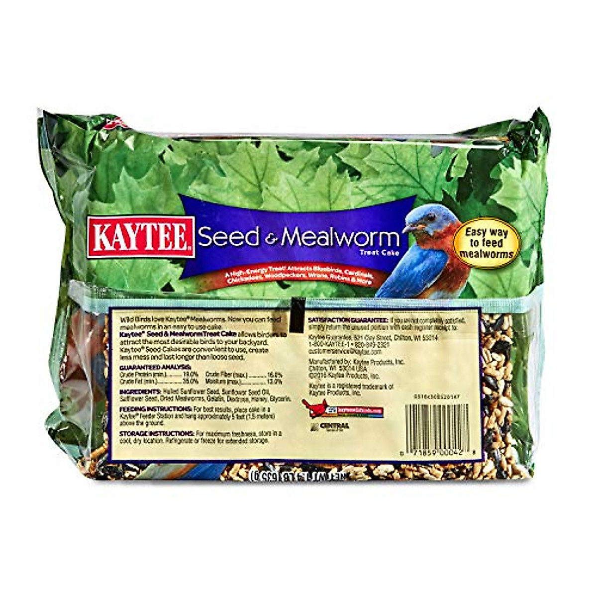 Kaytee Wild Bird Seed & Mealworm Seed Cake Food For Bluebirds, Chickadees, Woodpeckers and More, 1.4 Pound