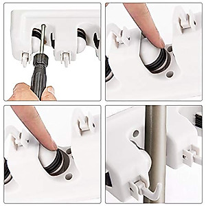 Xiloccer Renatone Mop and Broom Holder Wall Mount, Heavy Duty Organizer Storage Hooks Mounted, Commercial Rack 5 Slots & 6 Hooks, Hanging Tools for Home, Garden, Garage, White, 15 x 3.5 x 2.5 inches