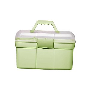 Fenteer Green 2-Layer Storage Box, Portable Handled Art Supply Organizer for Sewing Nail Kits PP Material, Multipurpose Storage Bin for Cosmetic Makeup, 11.18x7.87x7.68 inches