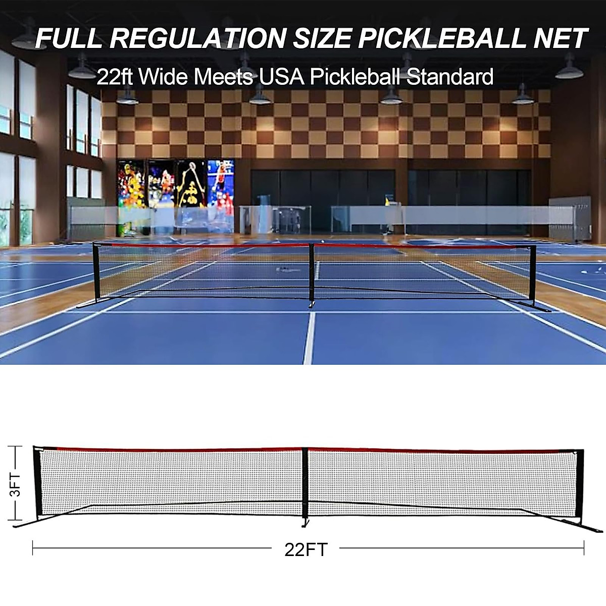 Pennpliy Pickleball Set with Net and Paddles, 22 FT Portable Net, 4 Fiberglass Paddles, 4 Balls, Black
