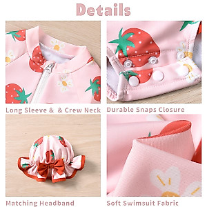 Aalizzwell Infant Baby Girls One Piece Long Sleeve Swimsuit Strawberry Bathing Suit Zip Up Swimwear Beach Wear 3-6 Months Fruit