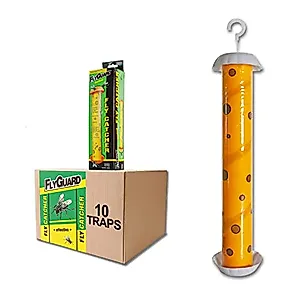 FLY GUARD 1155-10-EC Ready to Use Indoor/Outdoor Fly Catcher Glue Stick 10-3/8"L, Hang/Stnd, 10/PK, Yellow