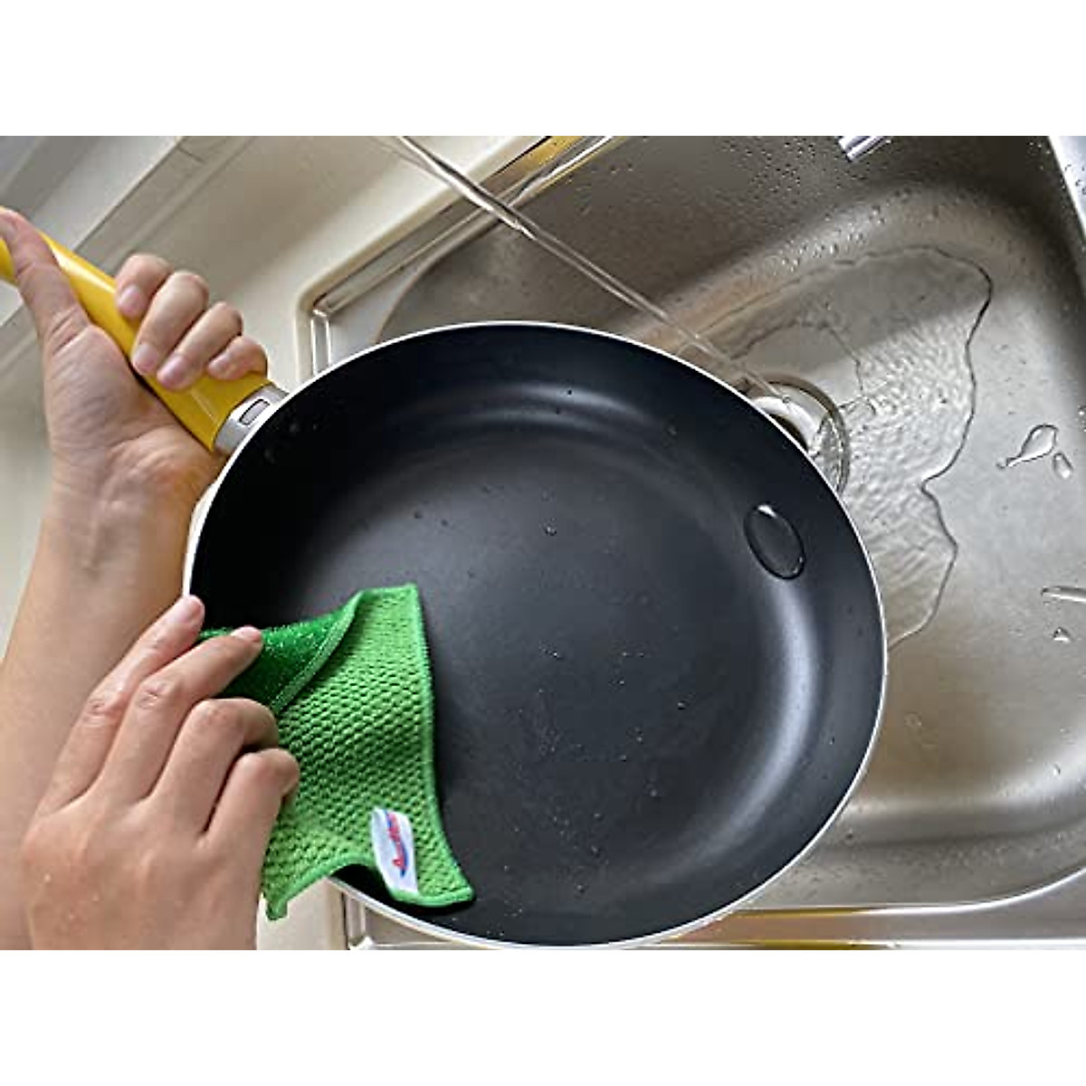 12 Pack Microfiber Scrub Dish Cleaning Cloth, Non-Scratch, Reusable & Durable for Pan Pot Dish Cooktop Stovetop Counter Kitchen Household, Machine Washable, 5.5 x 5.5 Inch, Blue & Green Assorted